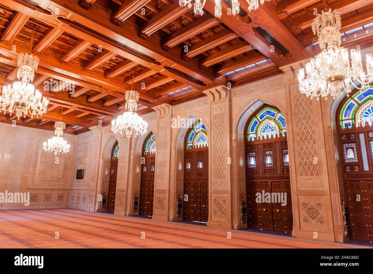 Small prayer hall of Sultan Qaboos Grand Mosque in Muscat, Oman Stock ...