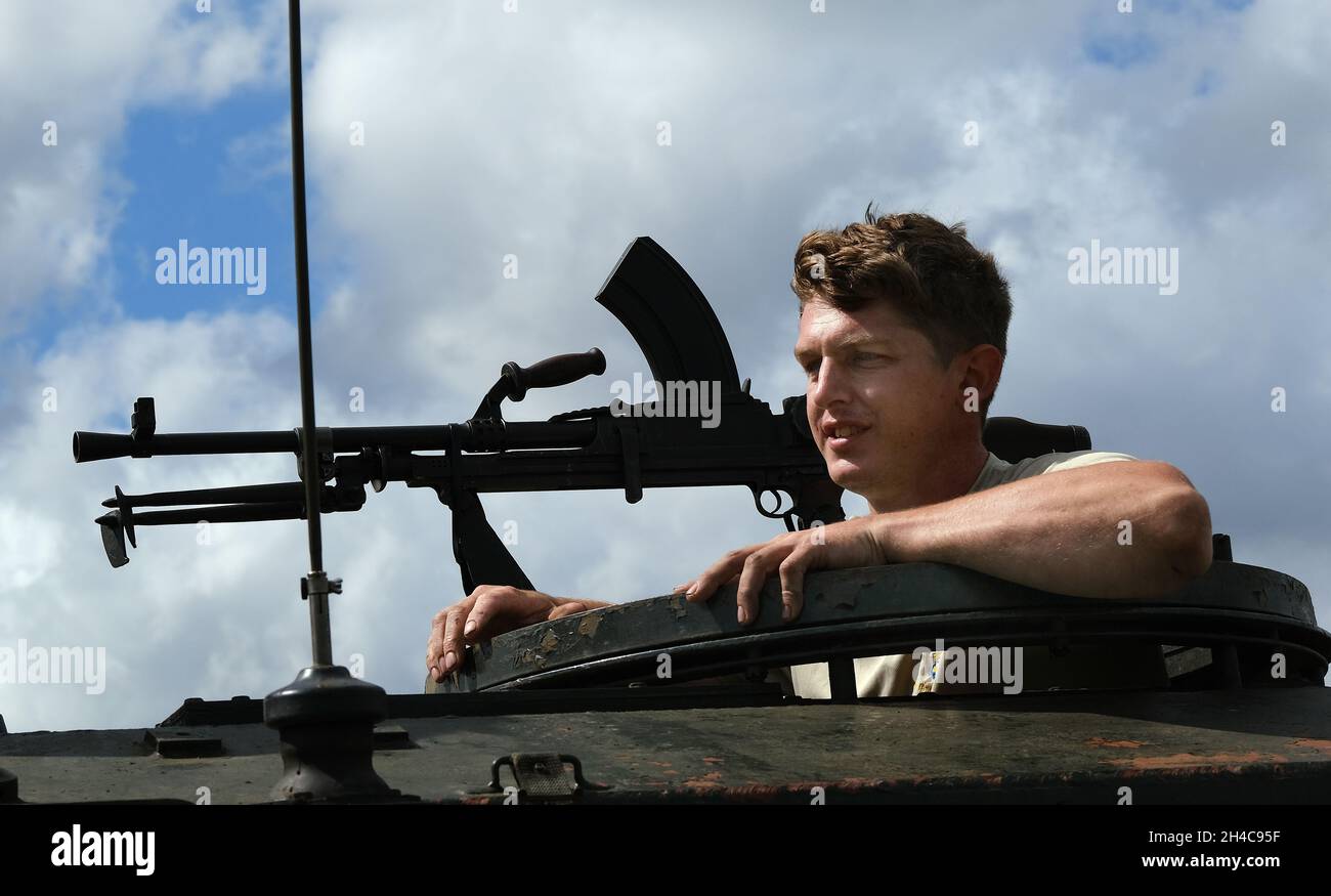 British second world war Bren light machine gun on scout car turret ...