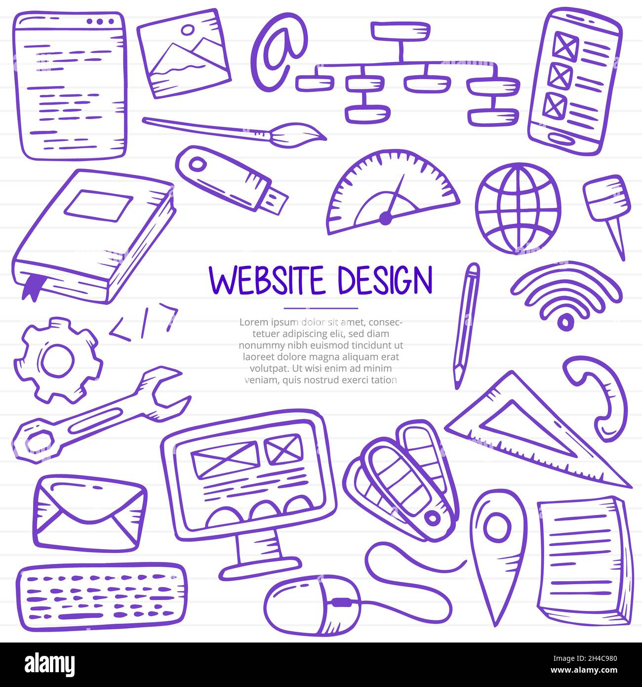 website design doodle hand drawn with outline style on paper books line ...