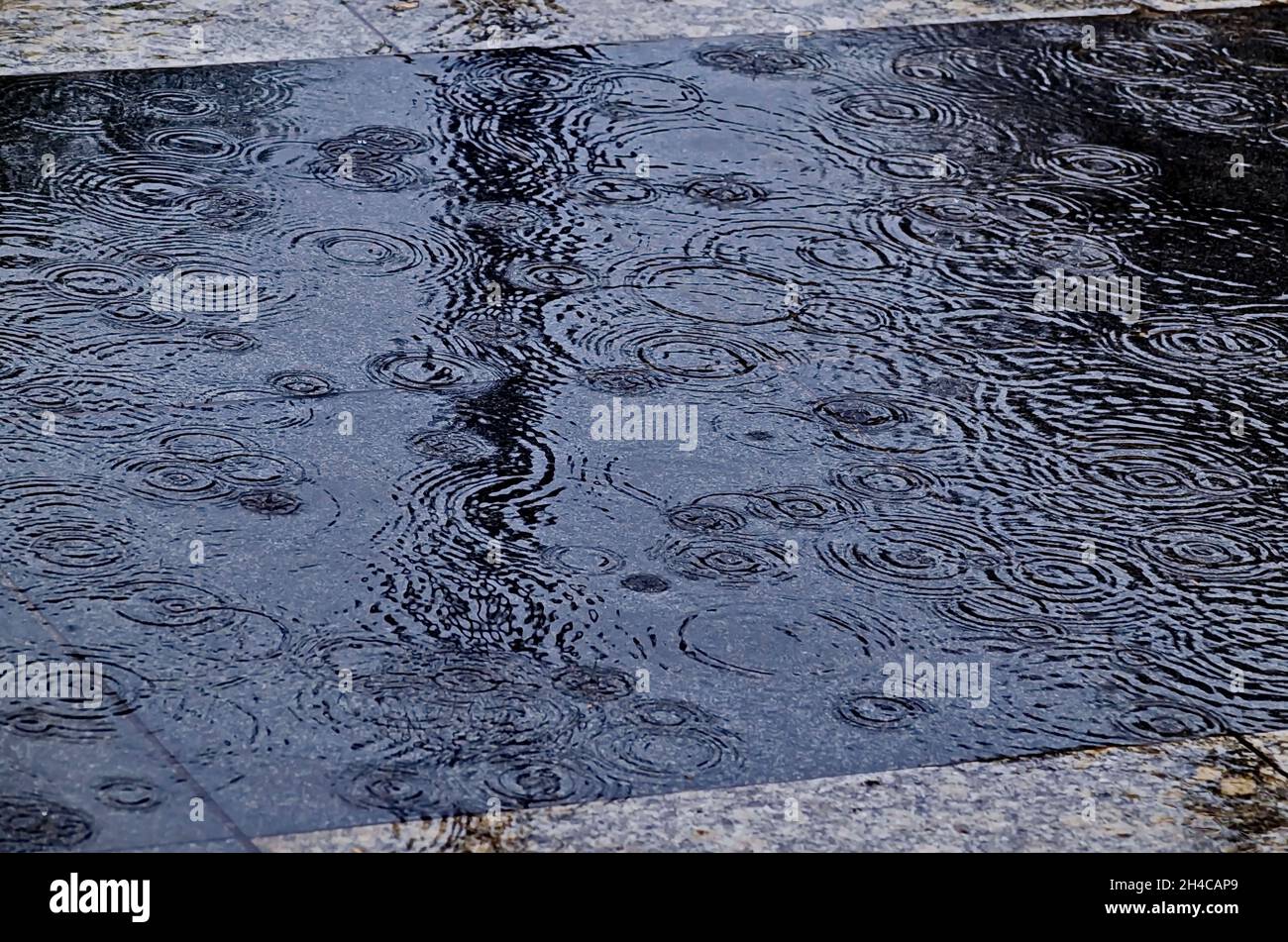 Rainy autumn day and beautiful background of wet flooring with ...