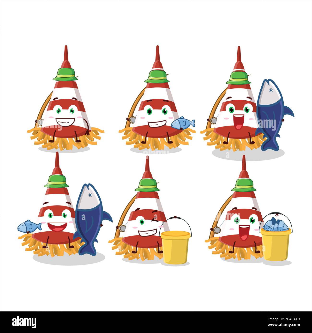 A fisherman red confetti trumpet cartoon picture catch a big fish ...