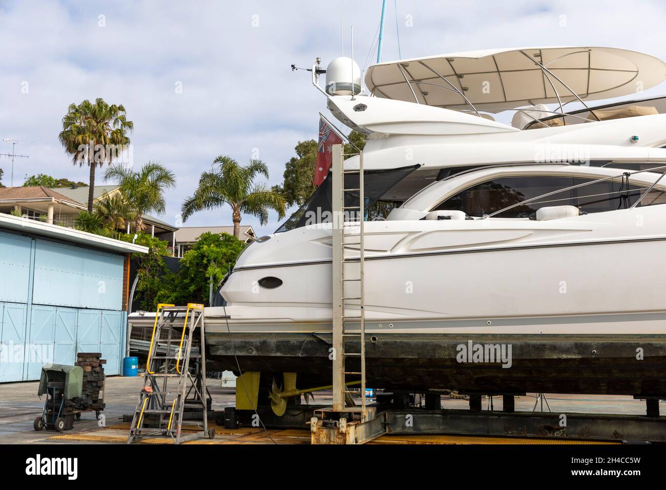 60 foot luxury motor yacht at a marina in Sydney and out of the water ...