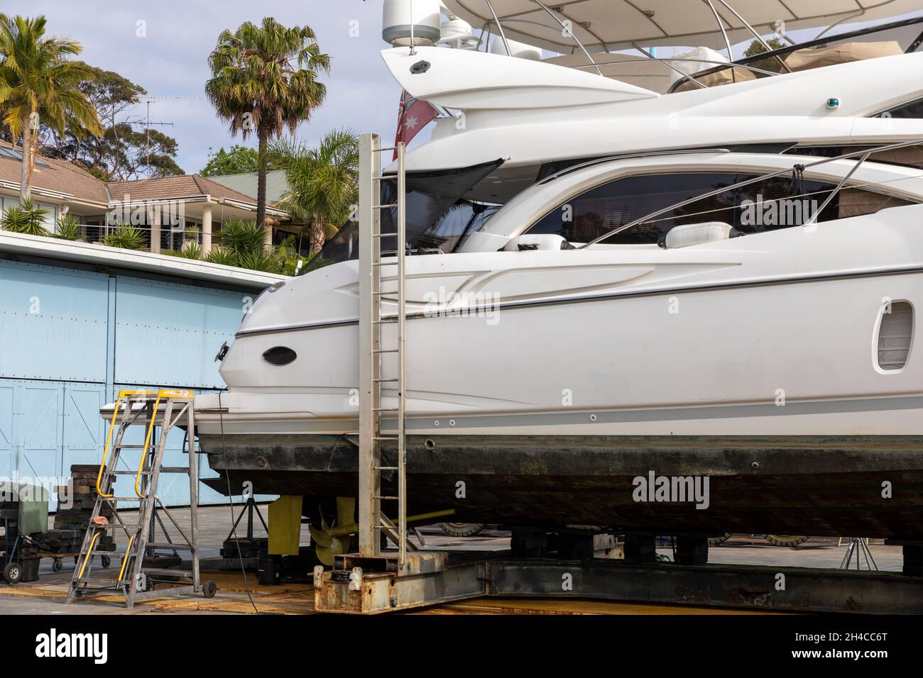 60 foot luxury motor yacht at a marina in Sydney and out of the water ...