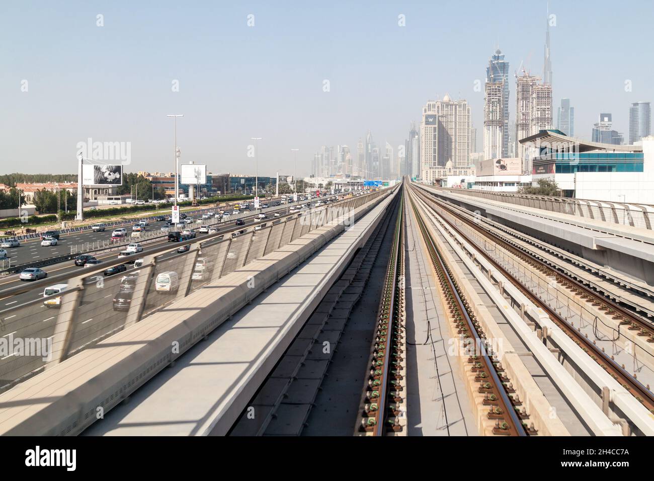 DUBAI, UAE - MARCH 12, 2017: Sheikh Zayed road and tracks of an ...