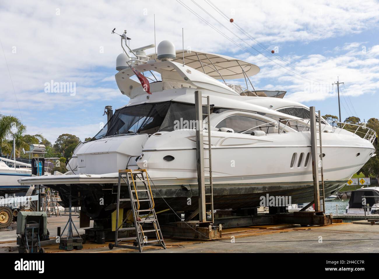60 foot luxury motor yacht at a marina in Sydney and out of the water ...