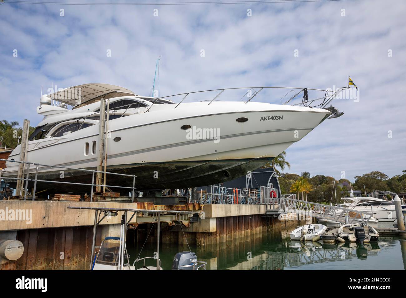 60 foot luxury motor yacht at a marina in Sydney and out of the water ...