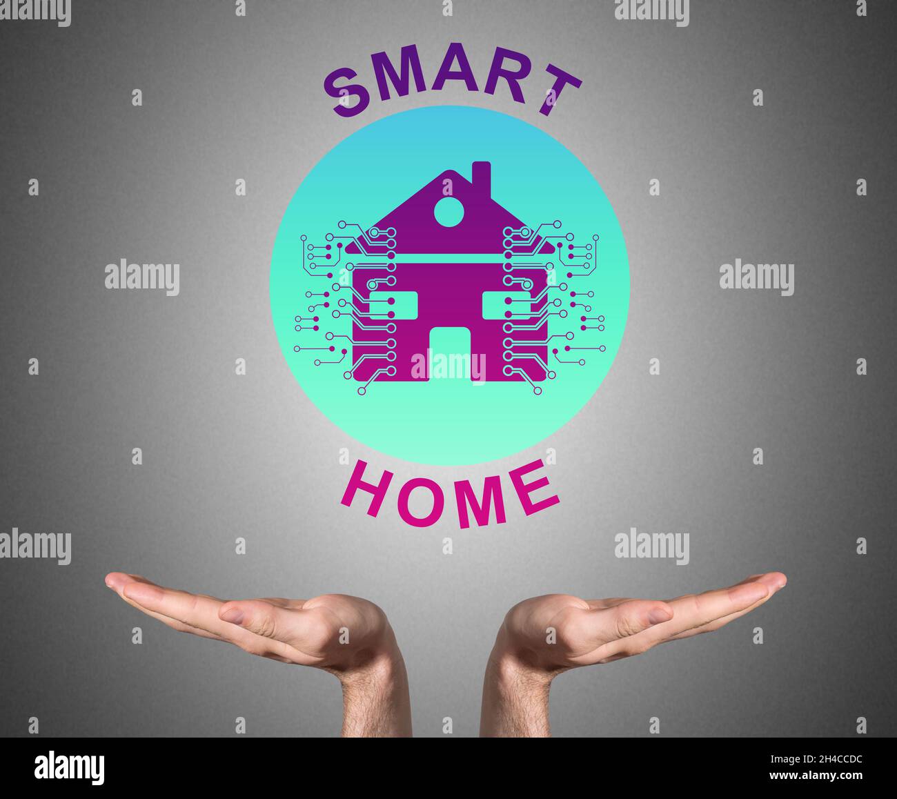 Open hands sustaining smart home concept Stock Photo - Alamy