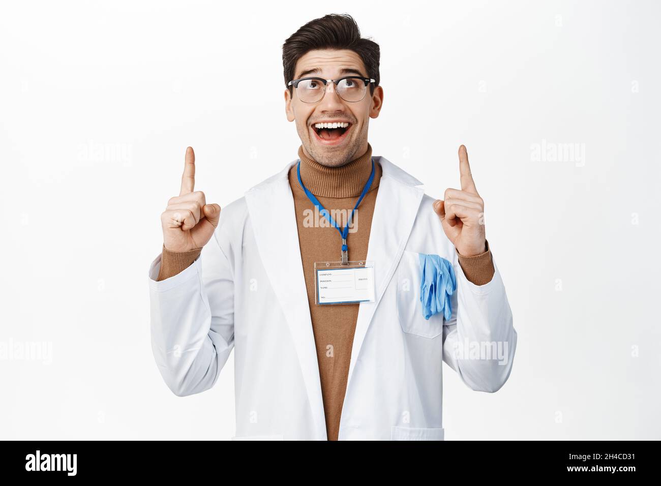 Medical personal and healthcare workers. Happy smiling male doctor in ...