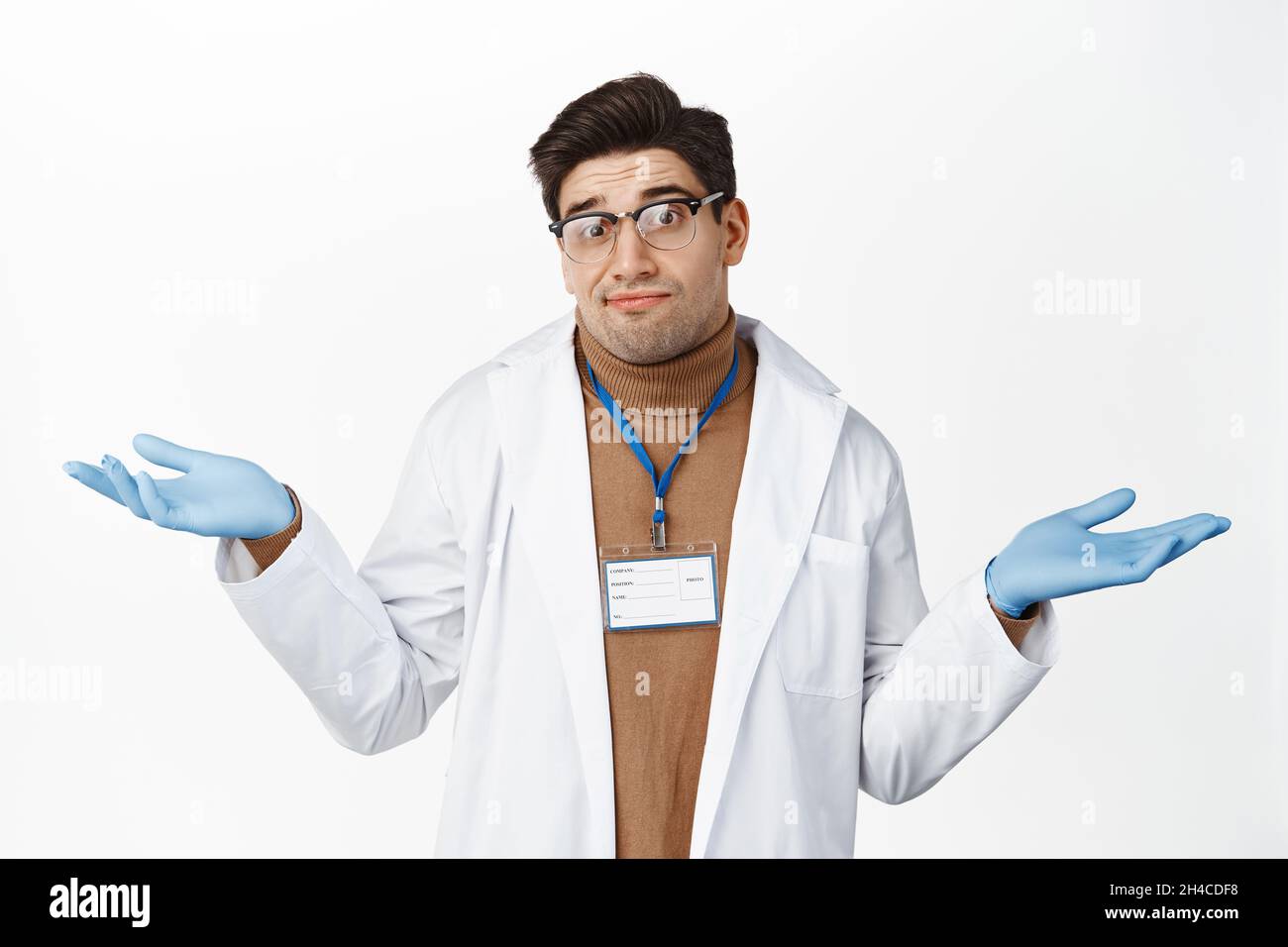 I dont know. Clueless male doctor shrugging shoulders, looking puzzled ...