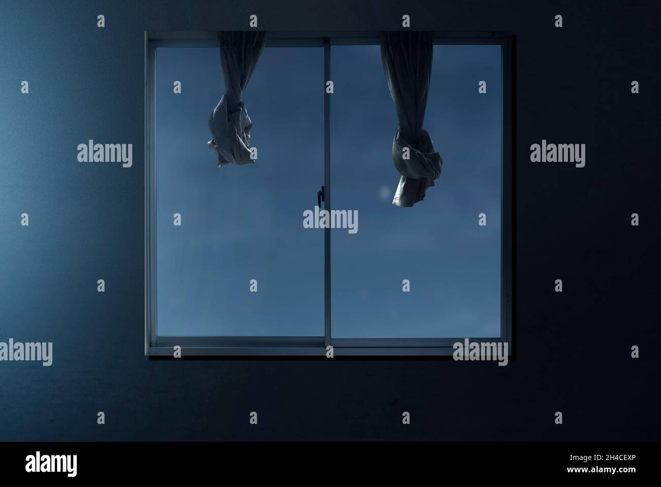 Window glass and curtain with dark wall background Stock Photo - Alamy