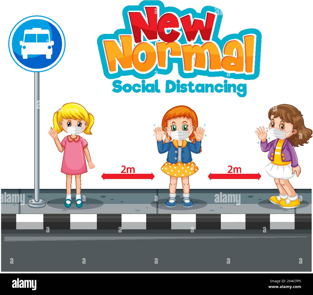 New Normal with people keeping social distancing illustration Stock ...