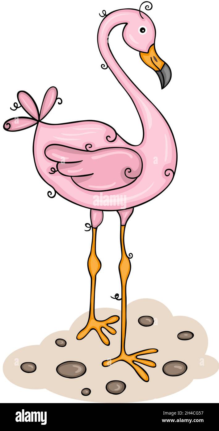 Cute pink flamingo isolated on white Stock Photo - Alamy