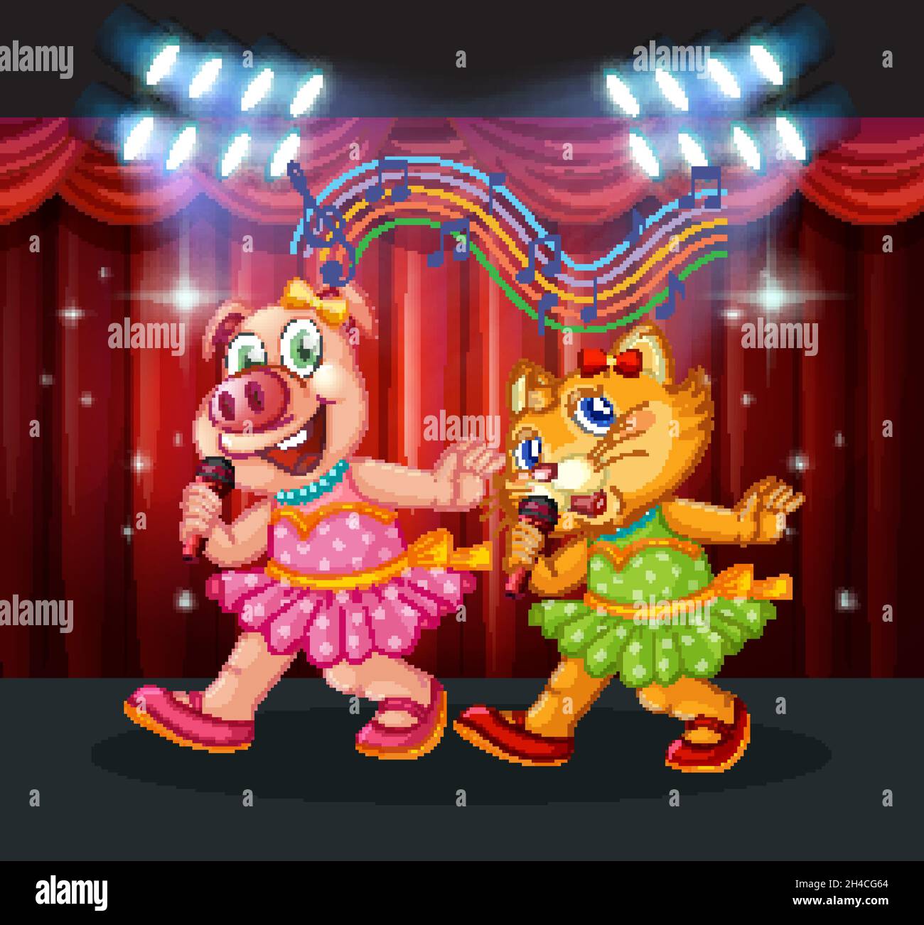 Little cute animals singing on stage illustration Stock Vector Image ...