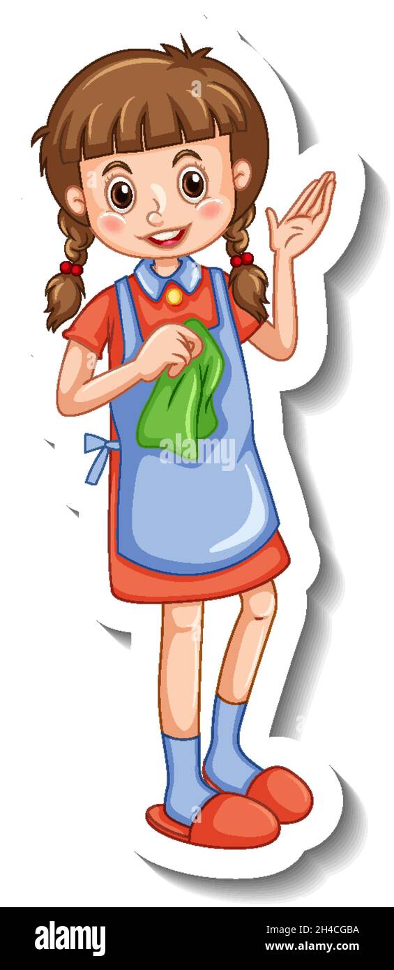 Sticker template with a girl cartoon character isolated illustration ...