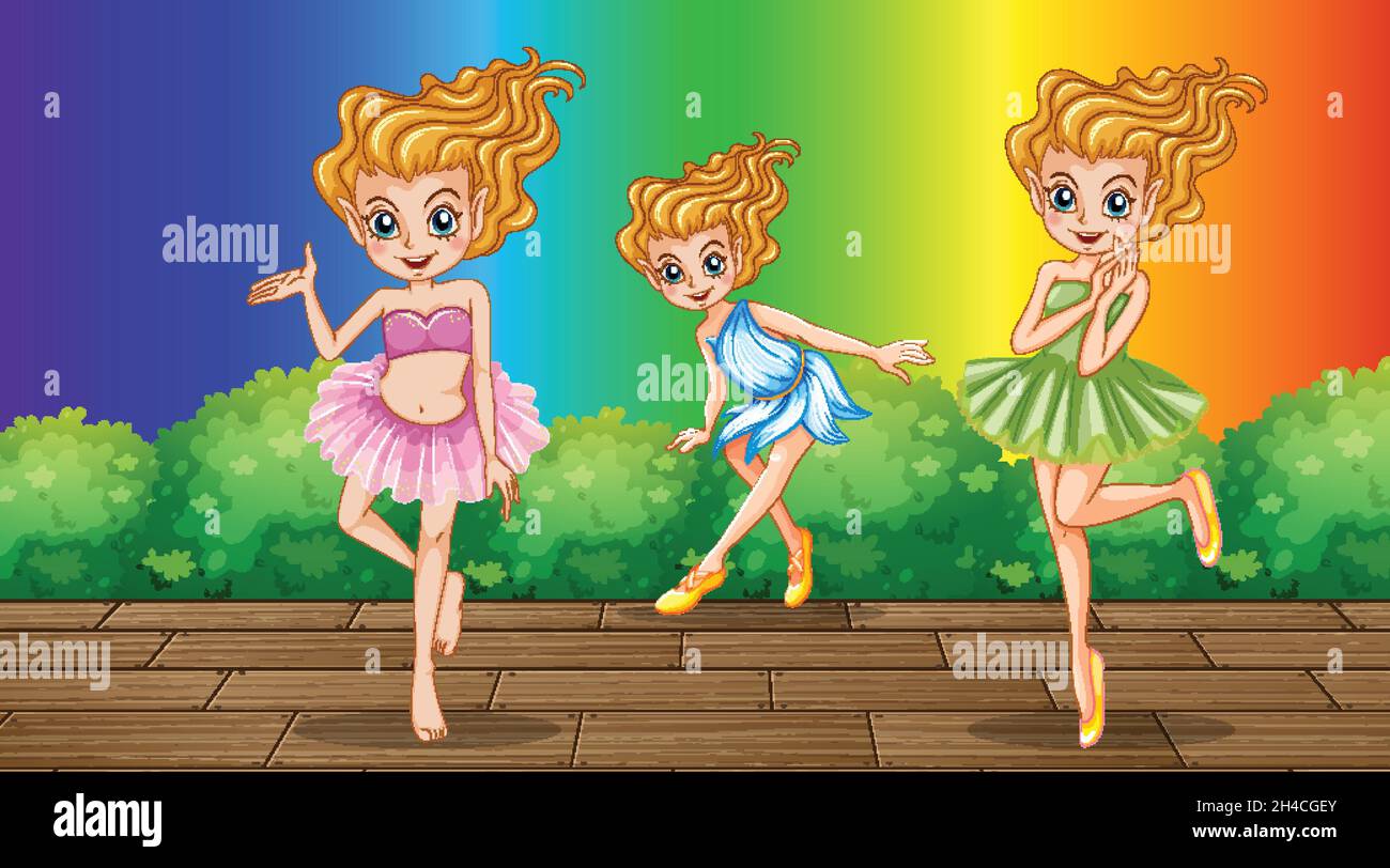 Fairies cartoon character on rainbow gradient background illustration ...