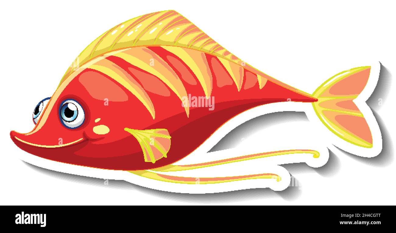 Sea Animal Cartoon Sticker with Cute Fish illustration Stock Vector ...
