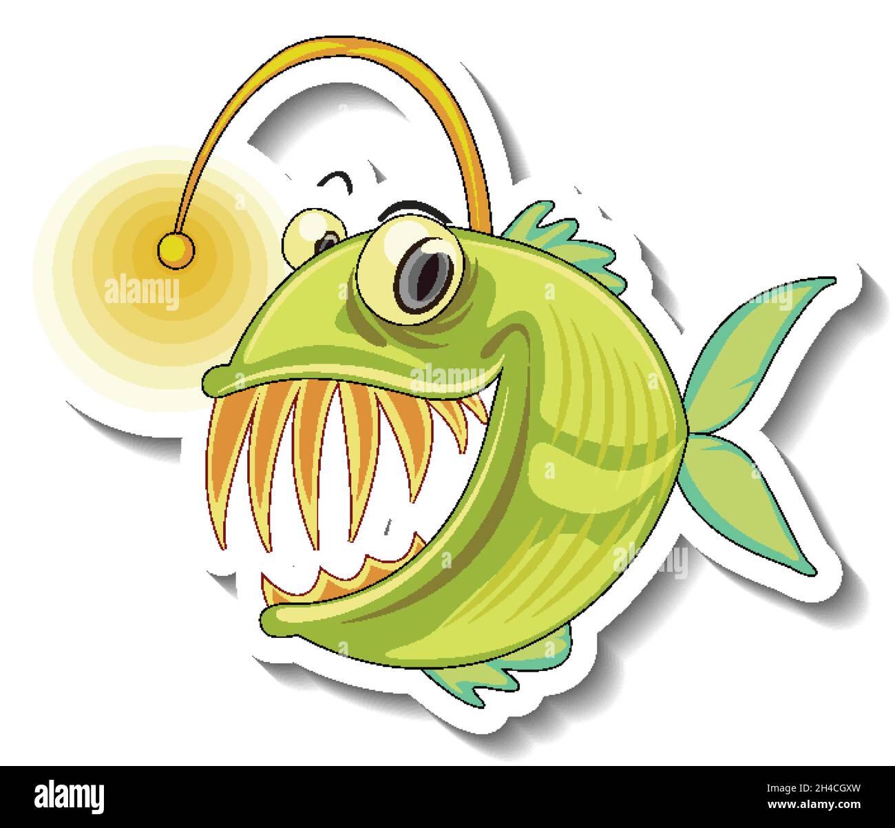 Sea Animal Cartoon Sticker with Anglerfish illustration Stock Vector ...