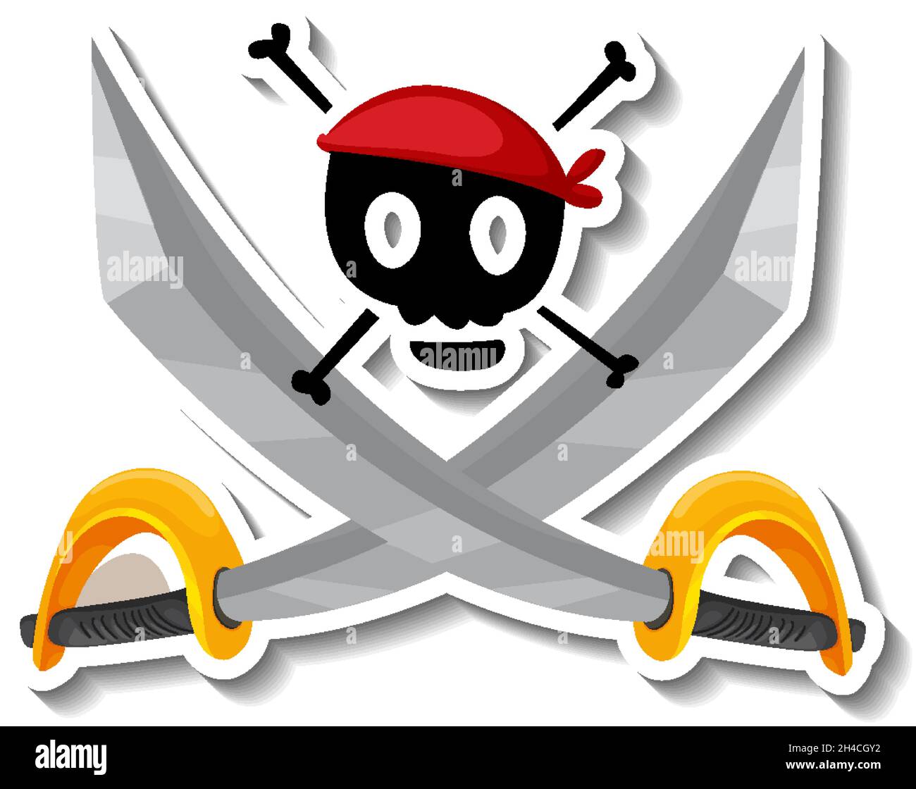 Sticker template with cross sword and skull crossbones illustration ...
