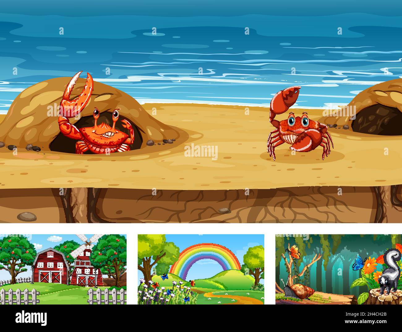 Four different nature horizontal scene illustration Stock Vector Image ...