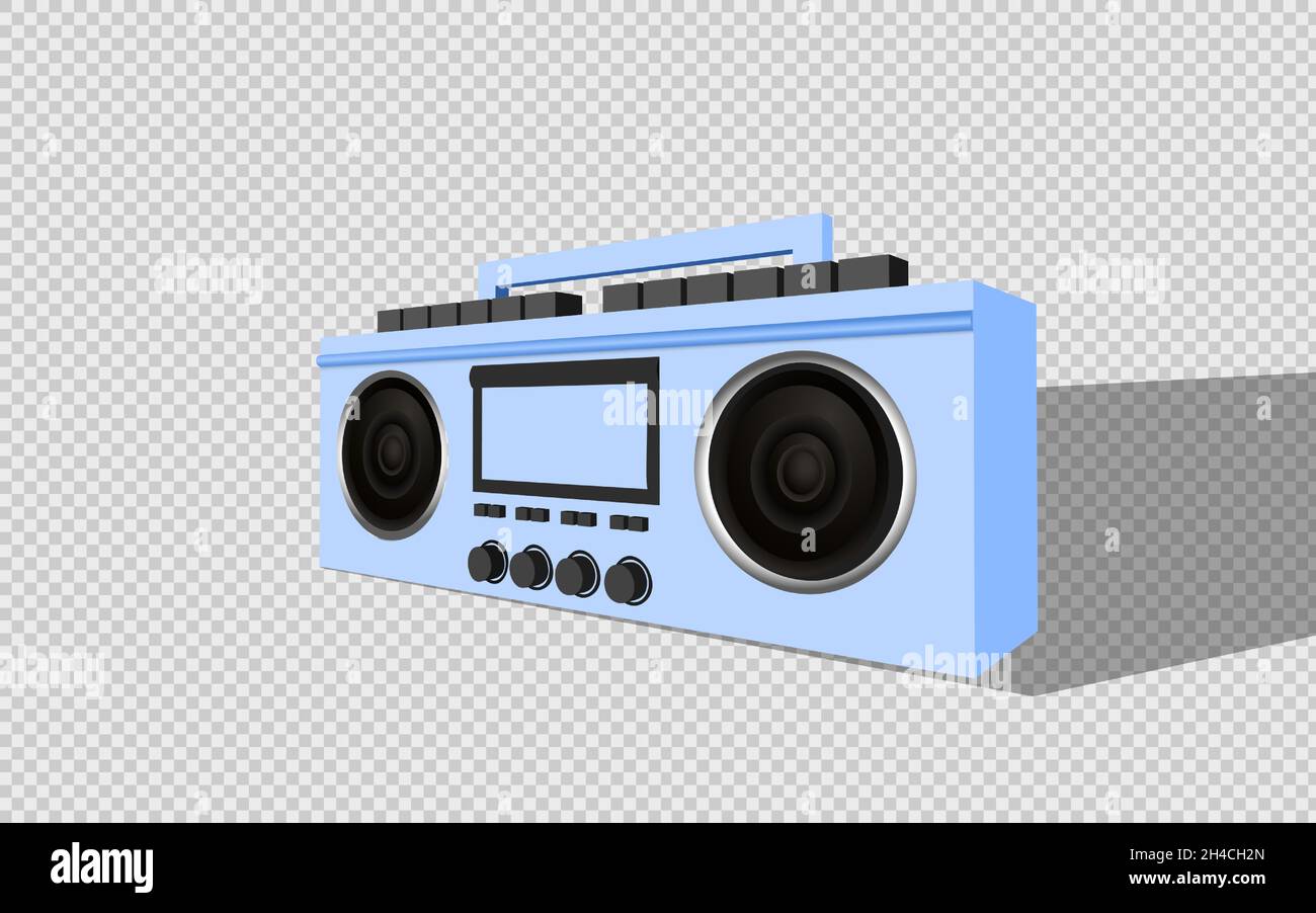 Modern stylish music receiver. Blue Boombox, audio and music. Retro old ...