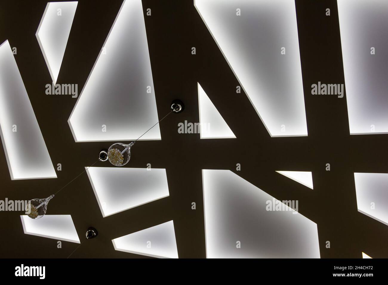 modern ceiling with lighting and lamps with abstract design Stock Photo ...