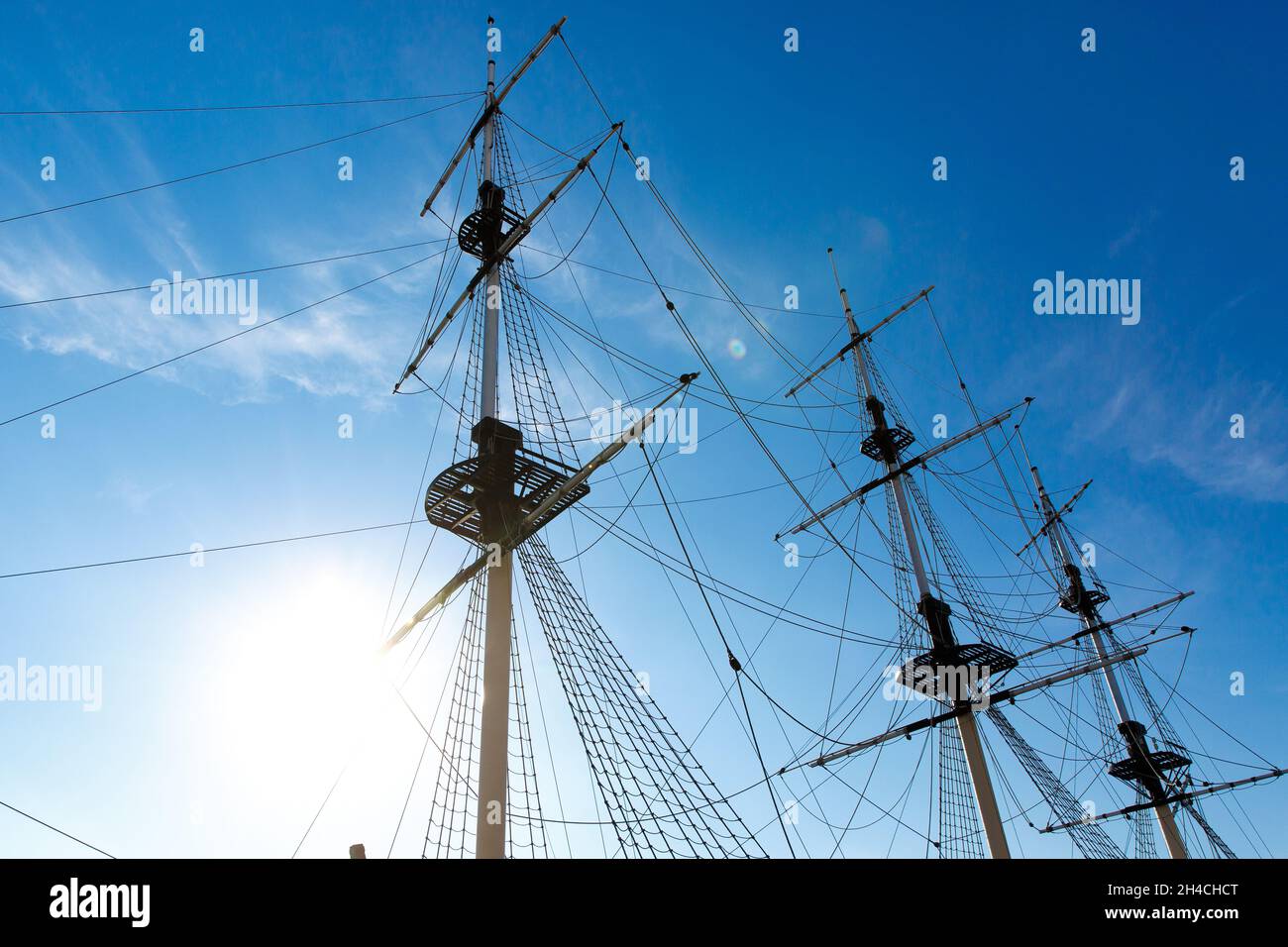 Rigging of a sailing ship against the blue sky Stock Photo - Alamy