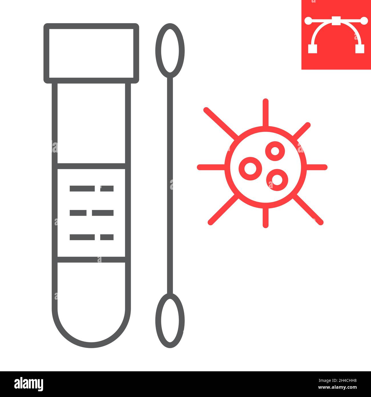 Coronavirus swab test line icon, diagnosis and covid, test tube with ...