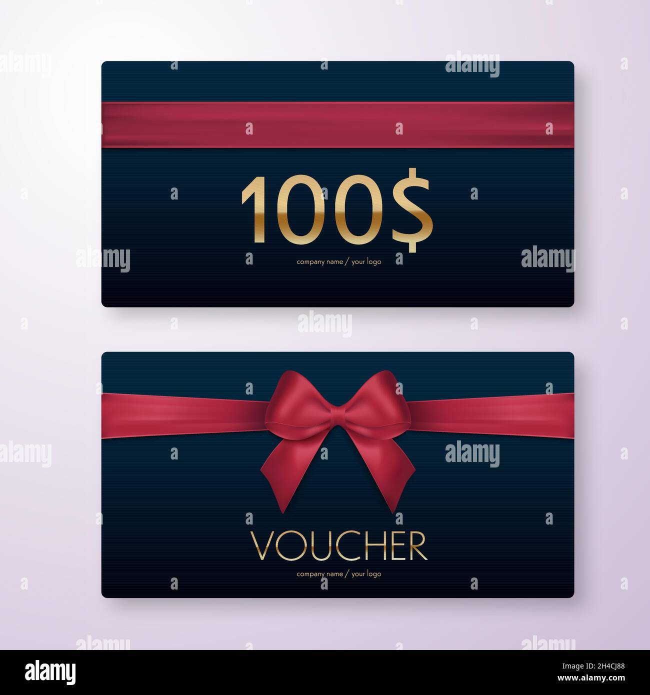 Gift voucher with red ribbon and bow. Discount luxury coupon. Vector ...