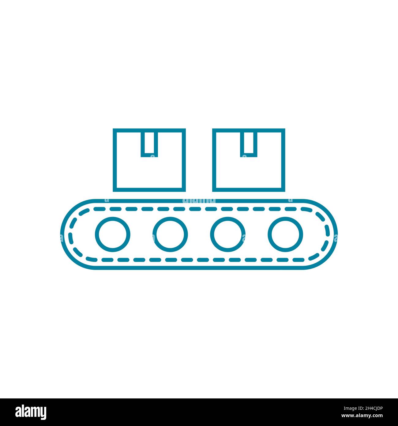 Assembly line icon. Conveyor belt with two boxes on white background ...