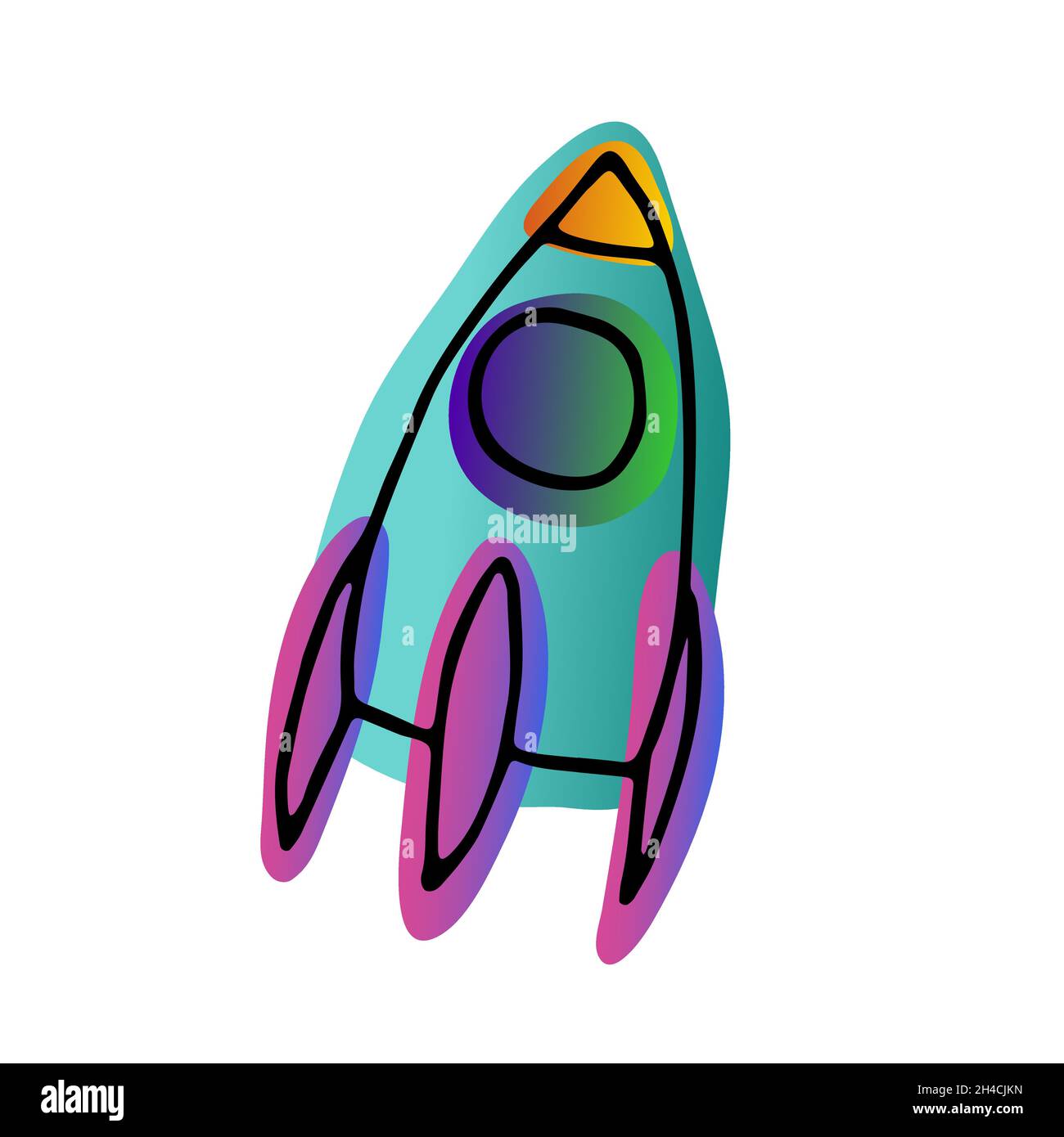 Bright space doodle sticker. Rocket isolated on white background ...