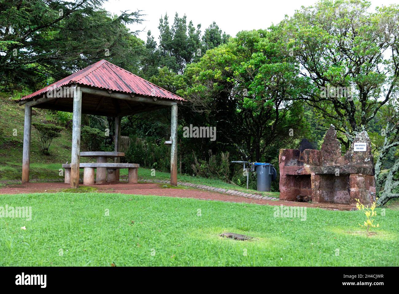 Picnic area at the Miradouro da Ponta do Sossego viewpoint at the Sao ...