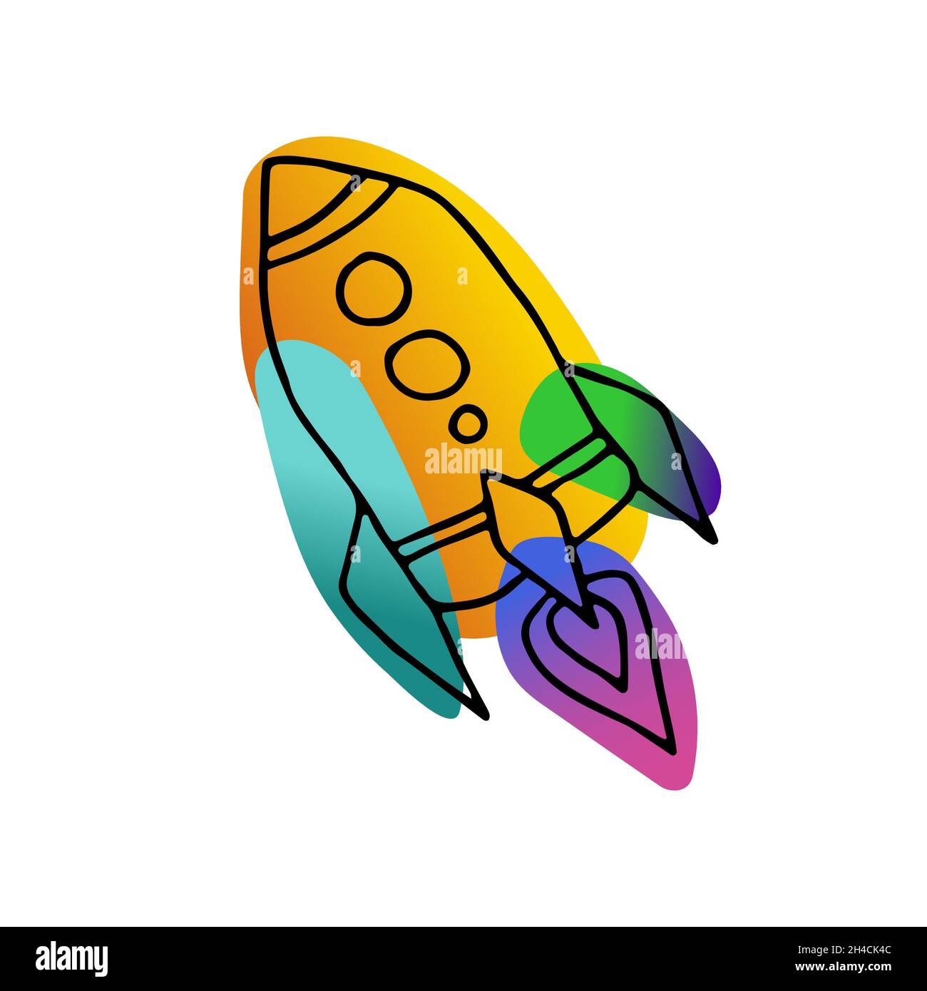 Bright space doodle sticker. Rocket isolated on white background ...