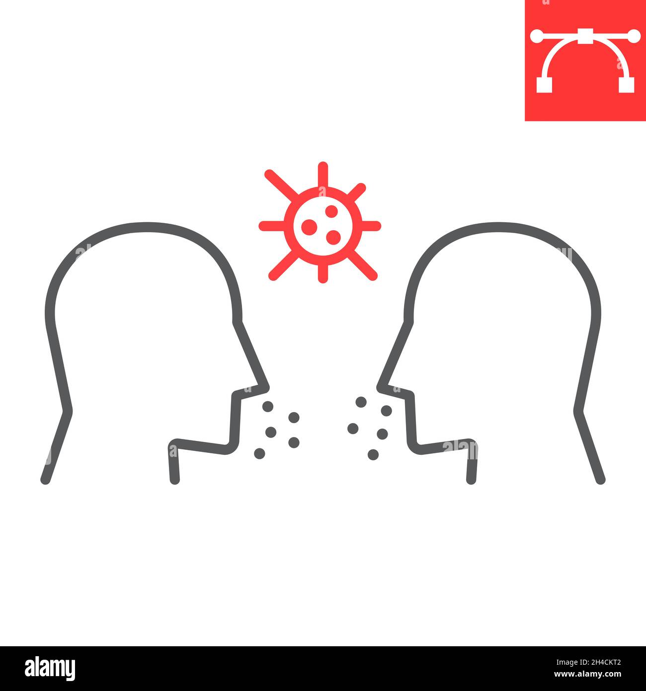 Airborne infection line icon, respiratory and coronavirus, airborne ...