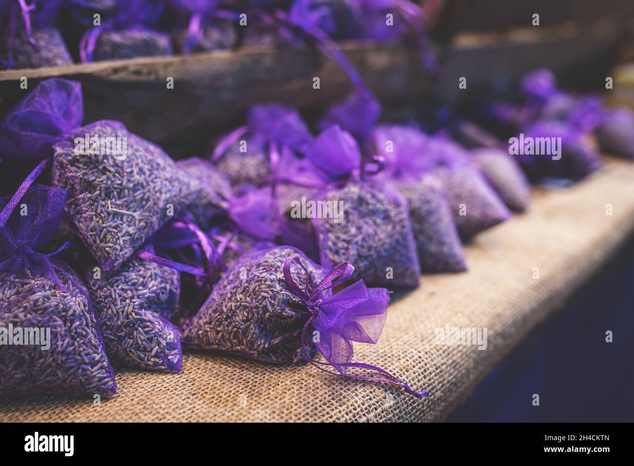 Lavender bud dry flower sachet fragrant bags, purple organza pouch with ...