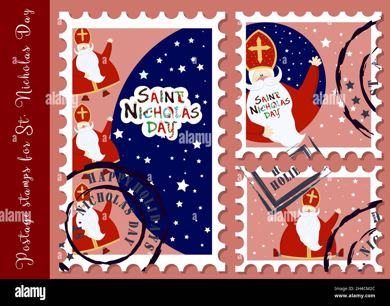 Festive postage stamps. Stamps for the day of St. Nicholas ...