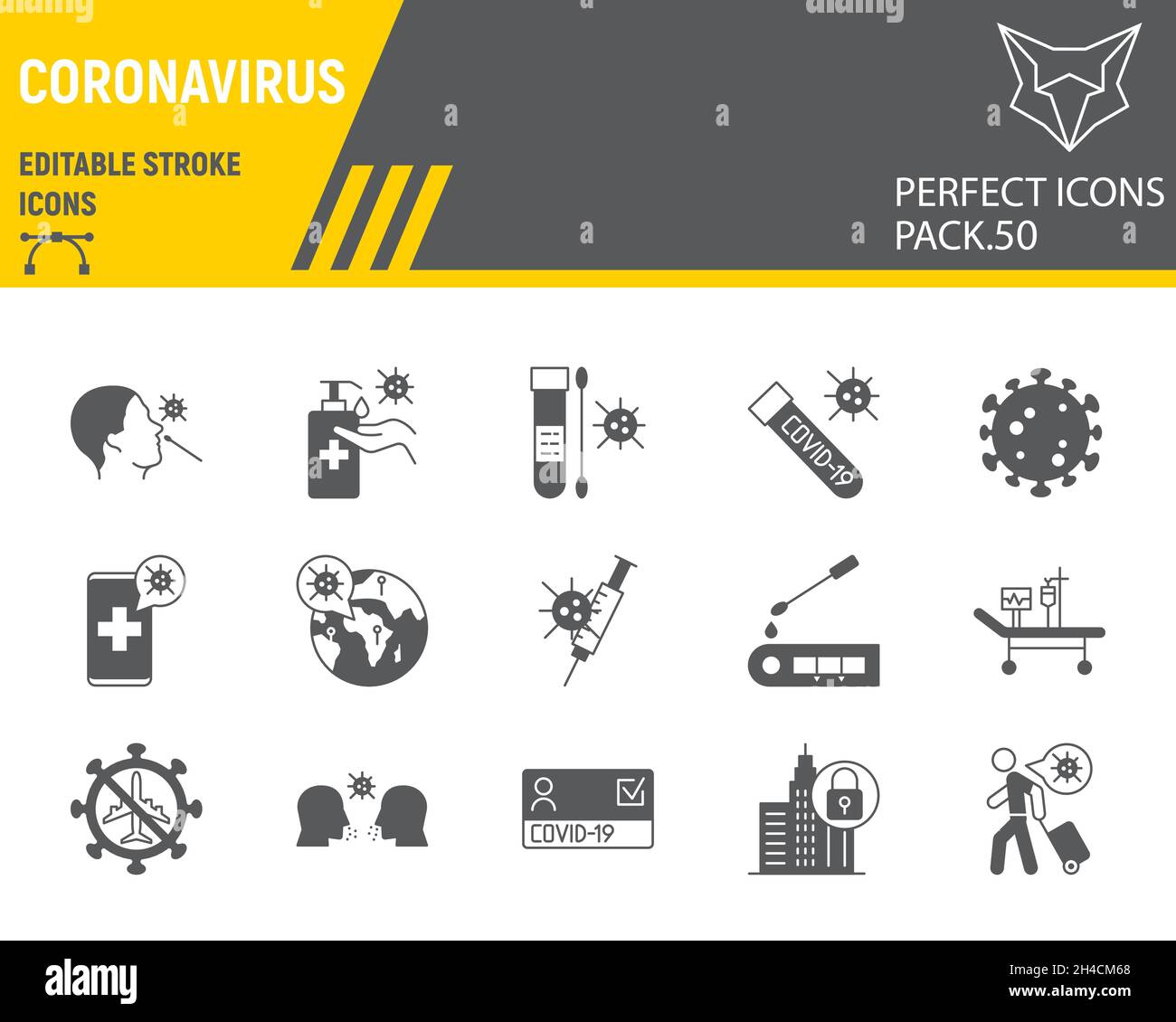 Coronavirus glyph icon set, covid-19 collection, vector graphics, logo ...