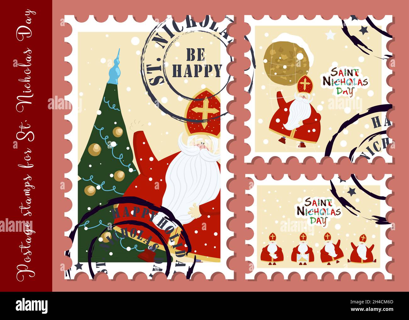 Festive postage stamps. Stamps for the day of St. Nicholas ...