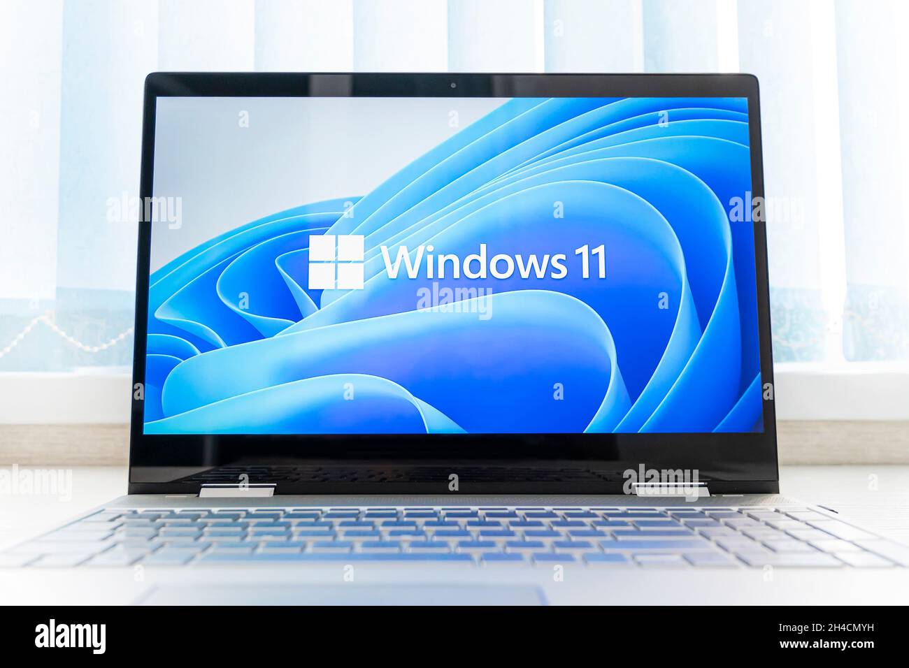 November 2, 2021. Barnaul, Russia. Windows 11 logo on laptop screen. A ...