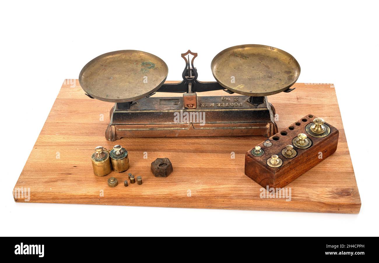 Roberval balance in front of white background Stock Photo - Alamy