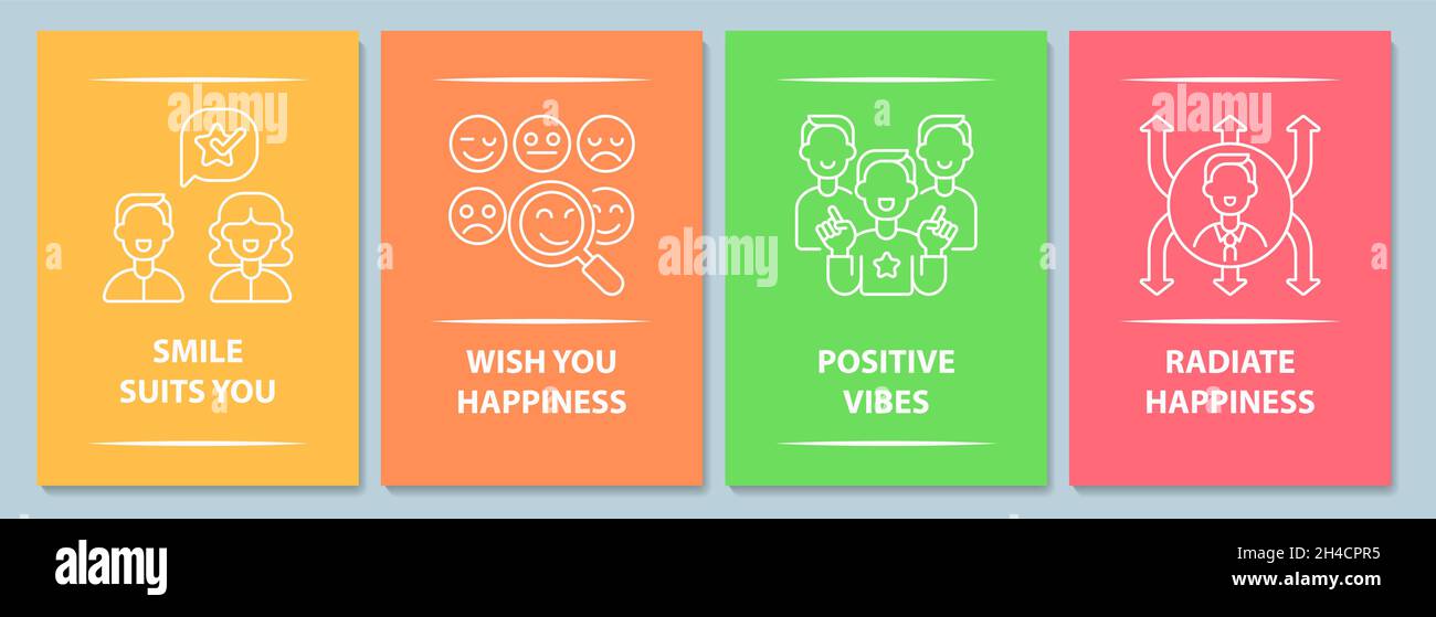 Happy and positive messages postcard with linear glyph icon set Stock ...