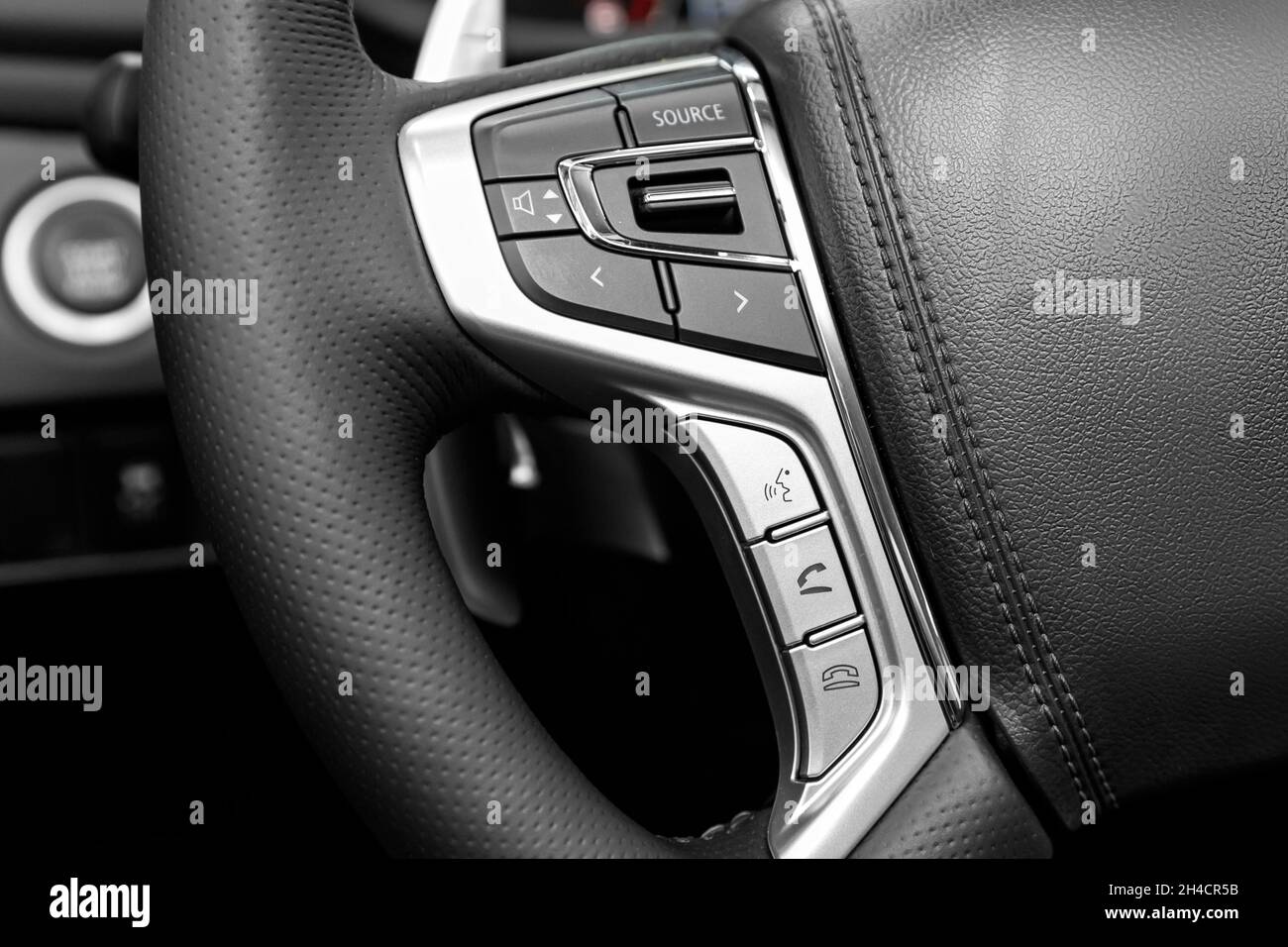 Vehicle interior of a modern car with voice control button Stock Photo ...