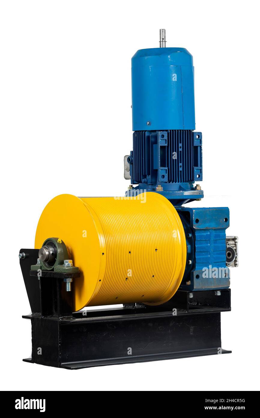 Close-up industrial winch on white isolated background Stock Photo - Alamy