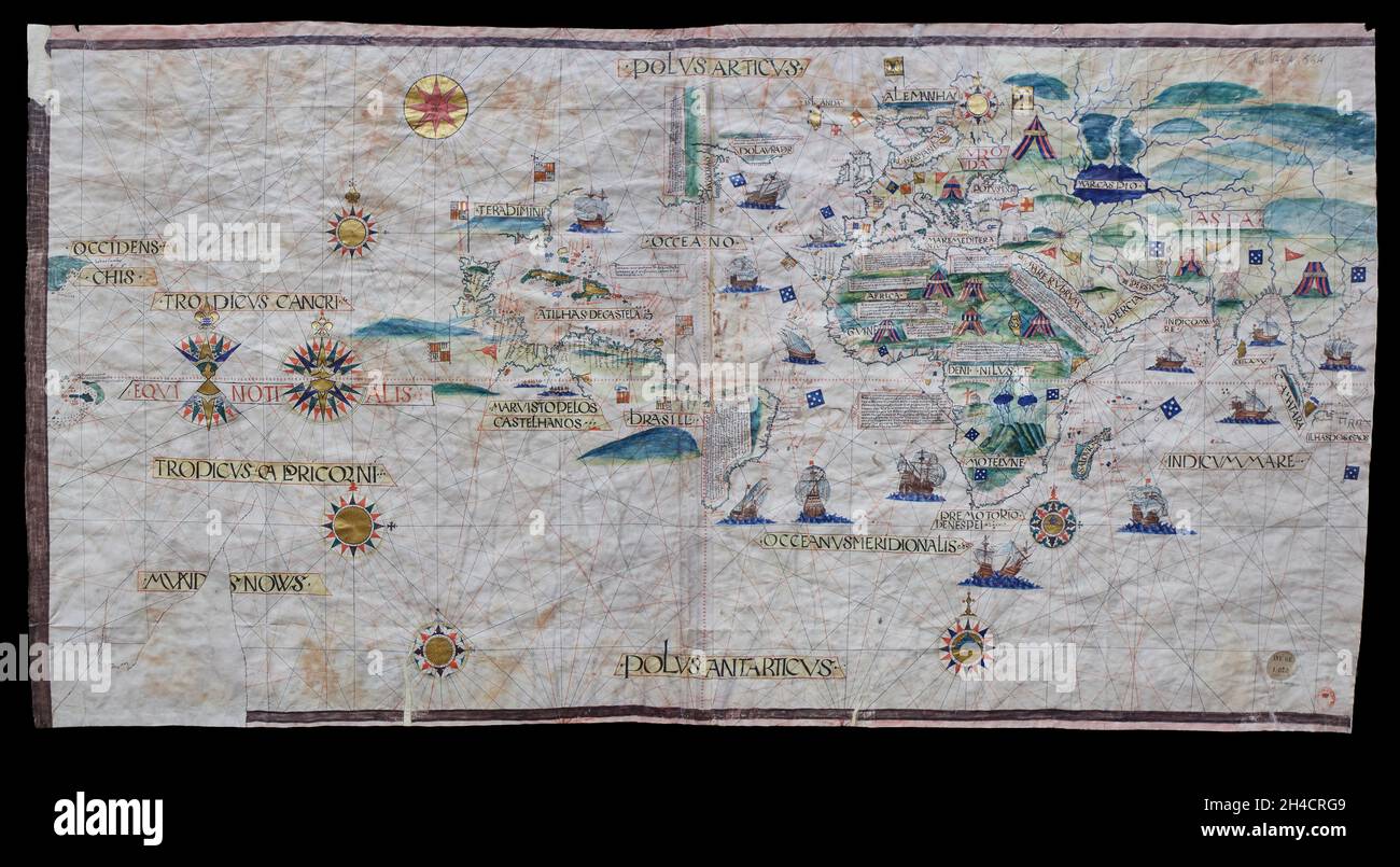 World map. (Kunstmann IV map. Jorge Reinel and Pedro Reinel, ca. 1519 ...