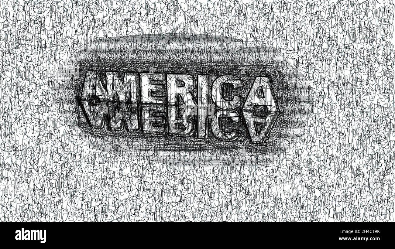 America text hand draw digital art illustration Stock Photo - Alamy