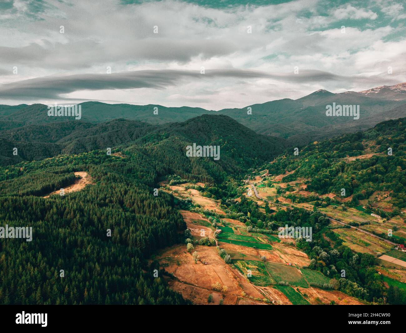 Drone shot above green mountains hi-res stock photography and images ...