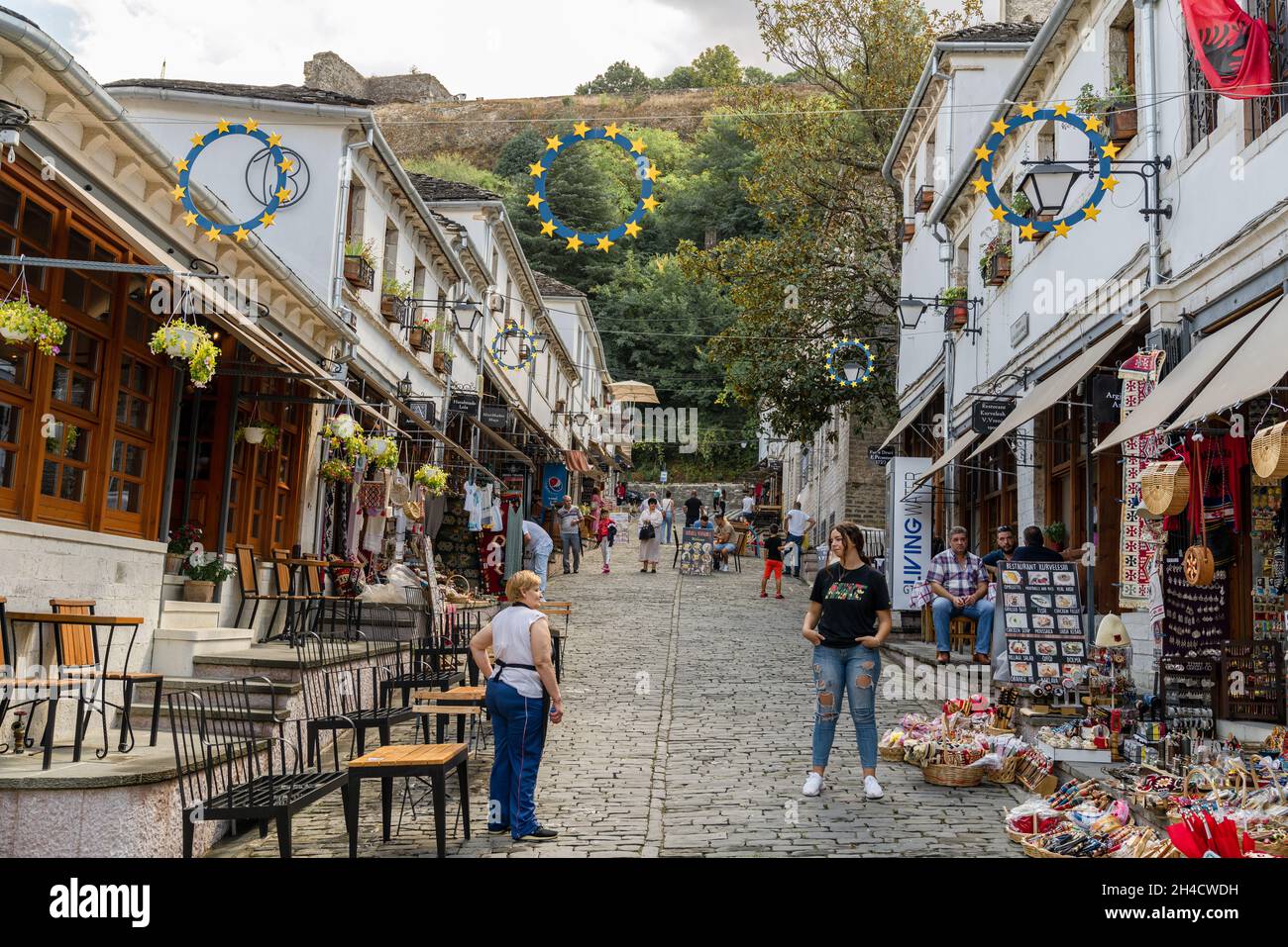 Gjirokaster old town centre bazaar, Albania Stock Photo - Alamy