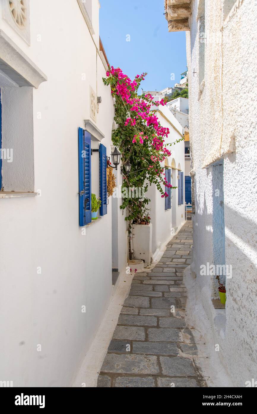 Traditional alley at Kardiani village,Tinos island,Greece Stock Photo ...