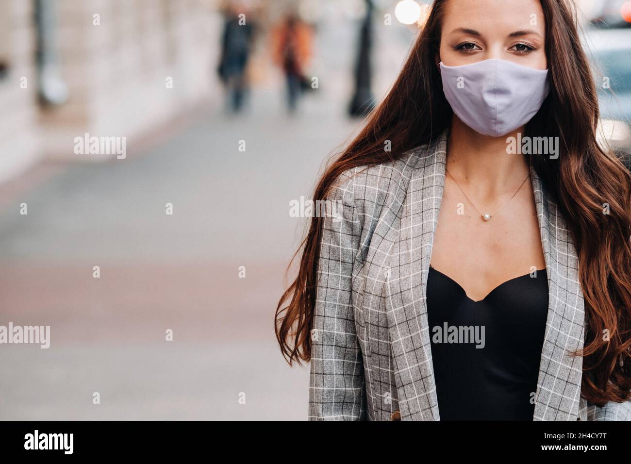 Covid-19 and Air pollution pm2.5 concept. Pandemic, portrait of a young ...