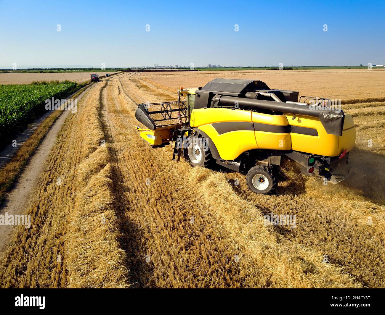 Aerial shot working agricultural harvester hi-res stock photography and ...