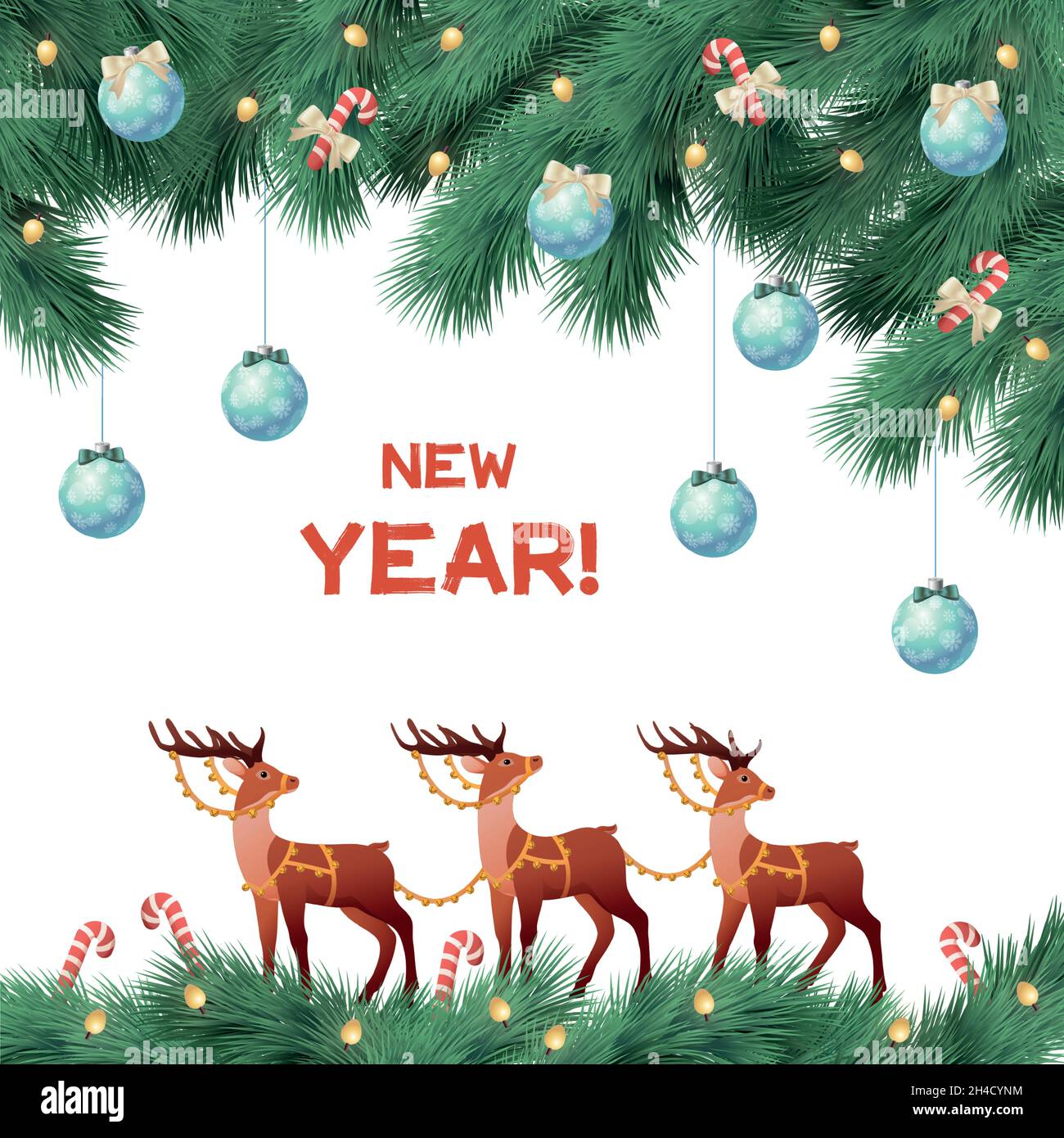 New Year reindeer Christmas background with holiday elements - Vector ...